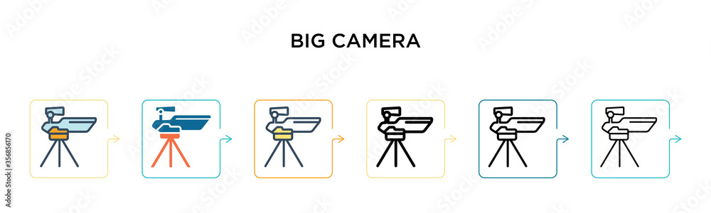 Big camera vector icon in 6 different modern styles. Black, two colored ...