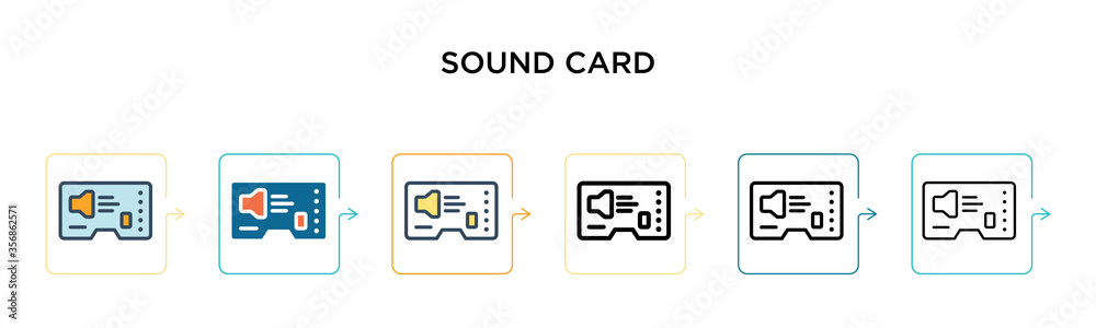 Sound card vector icon in 6 different modern styles. Black, two colored ...