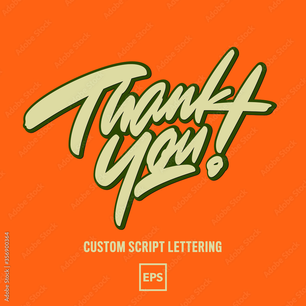 "Thank you!" custom hand-written script lettering, vector .eps10 with ...