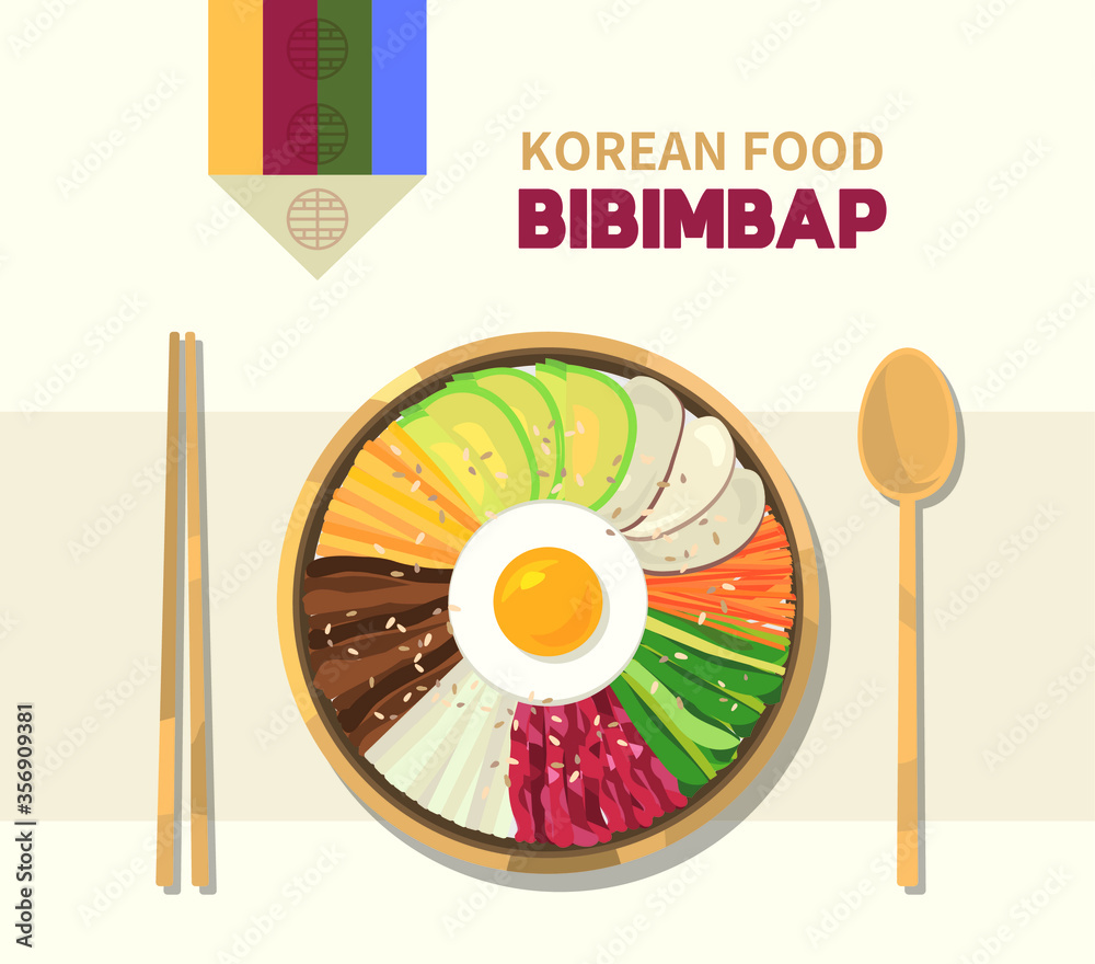Praca wektorowa bez tantiem: 한국 전통음식 비빔밥 | Adobe Stock