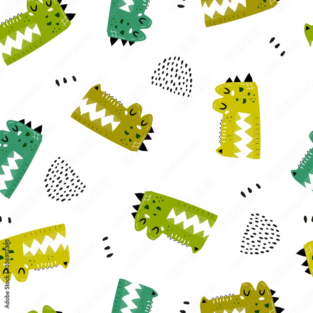 Seamless pattern with cartoon crocodiles, decor elements. colorful ...