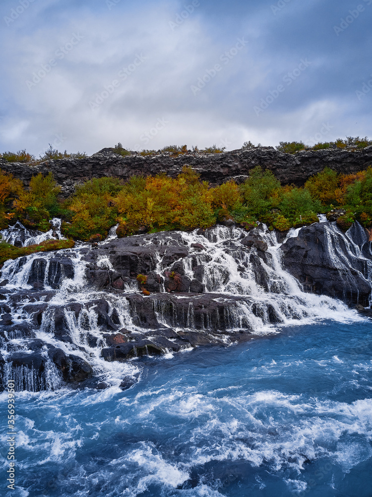 Incredibly beautiful Hraunfossar Waterfall. Lava waterfalls. waterfall ...