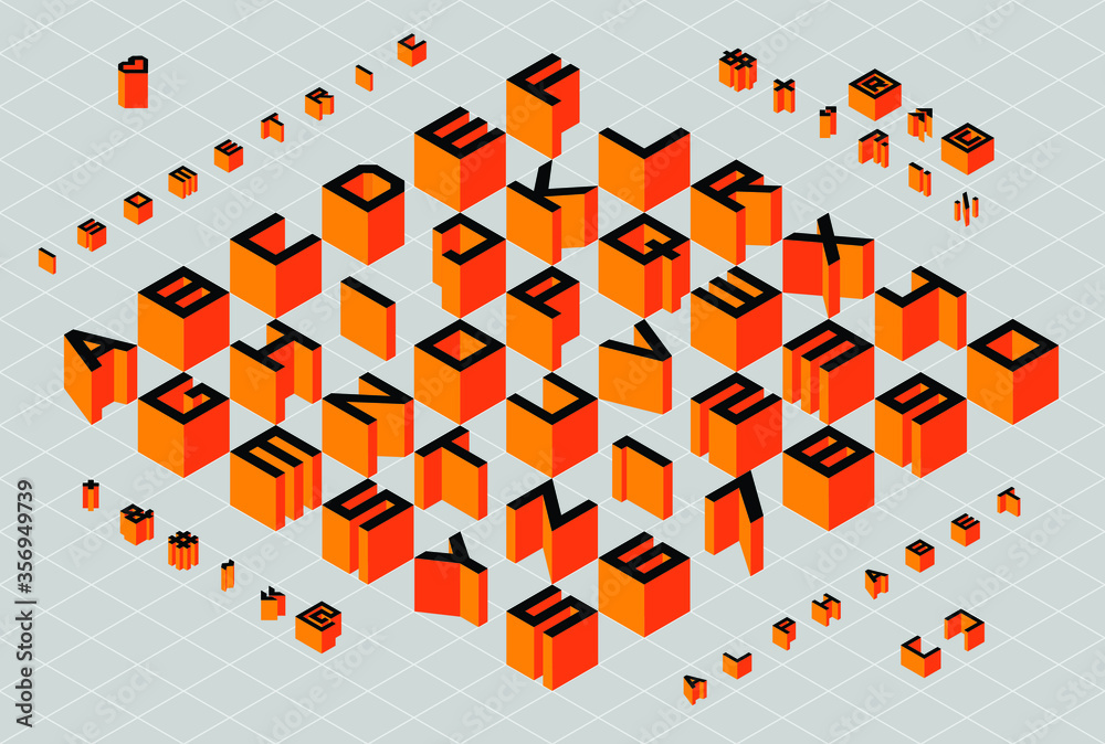 Isometric 3d type font set. Alphabet, numbers and symbols. Vector ...
