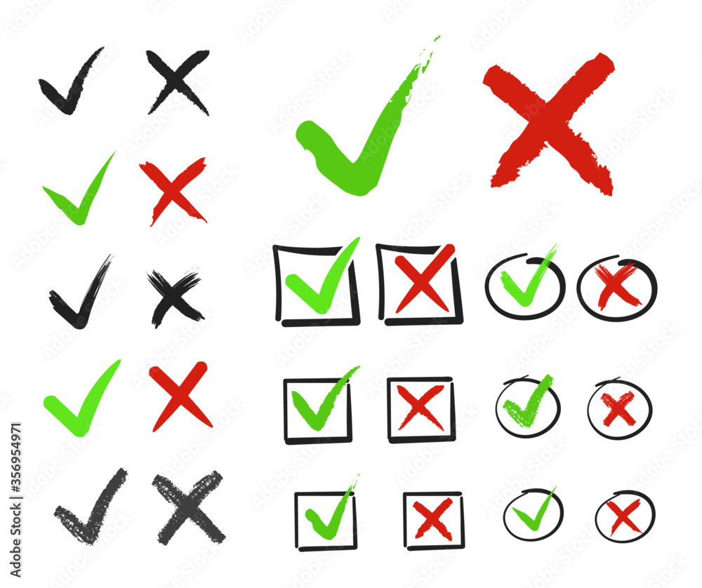 Stock-Vektorgrafik „Check signs. Hand drawn checkmarks set, doodle V ...
