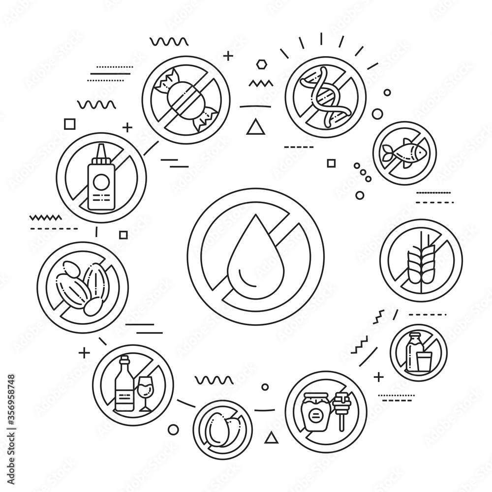 Allergy food web banner. Allergenic ingredients. Food intolerance ...