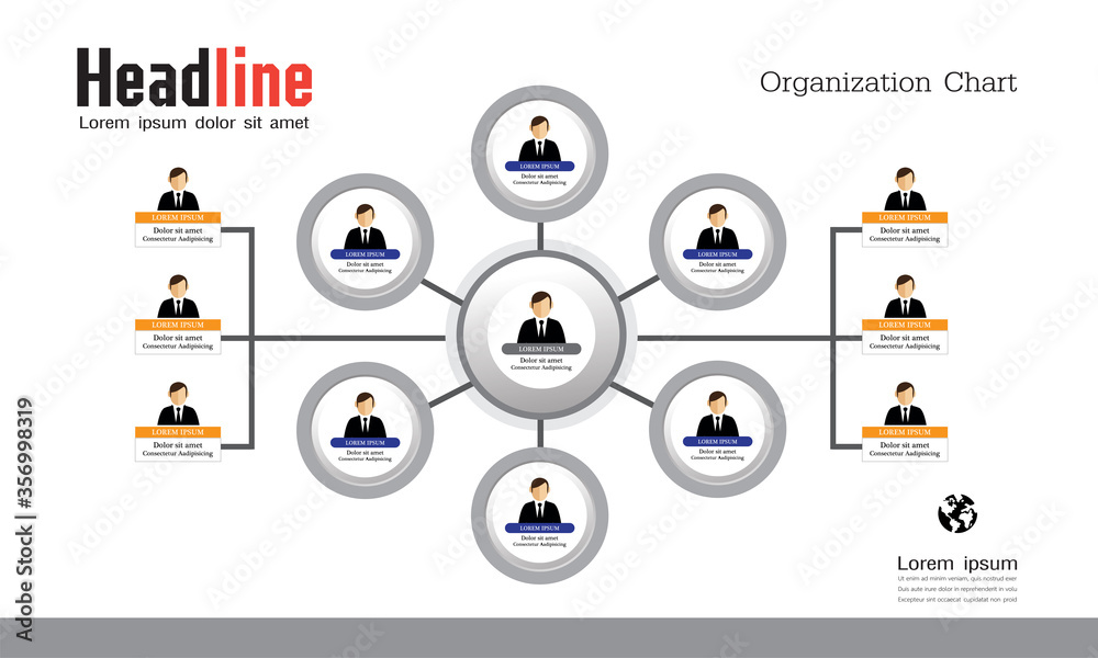 Organization Chart Infographics with People Icon and Abstract Line ...