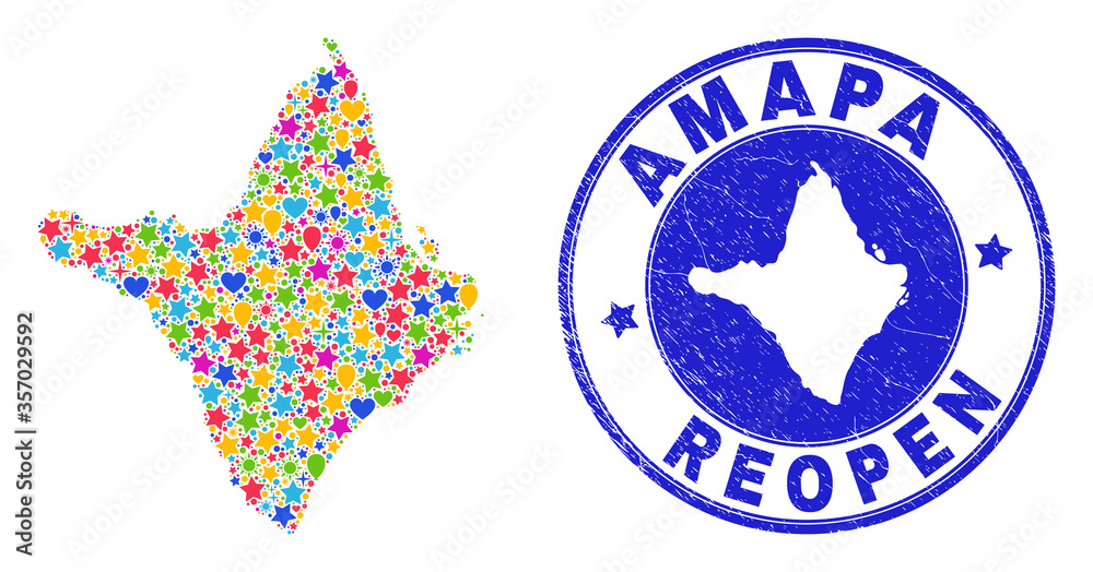 Celebrating Amapa state map collage and reopening rubber watermark ...