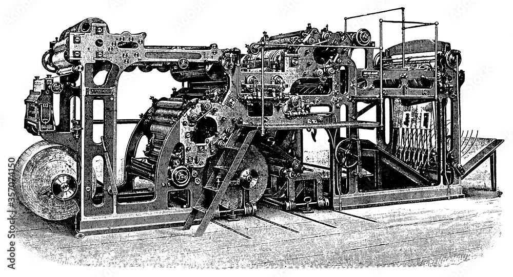 Rotary machine for printing illustrations. Illustration of the 19th ...