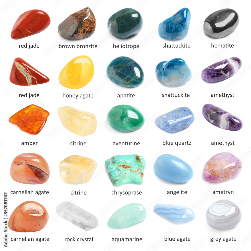 Collection of different gemstones on white background 素材庫相片 | Adobe Stock