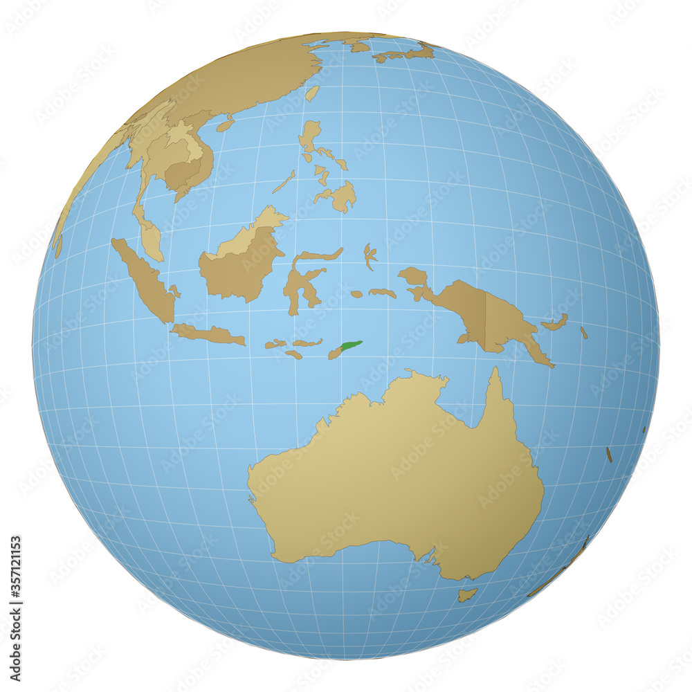 Globe centered to Timor-Leste. Country highlighted with green color on ...