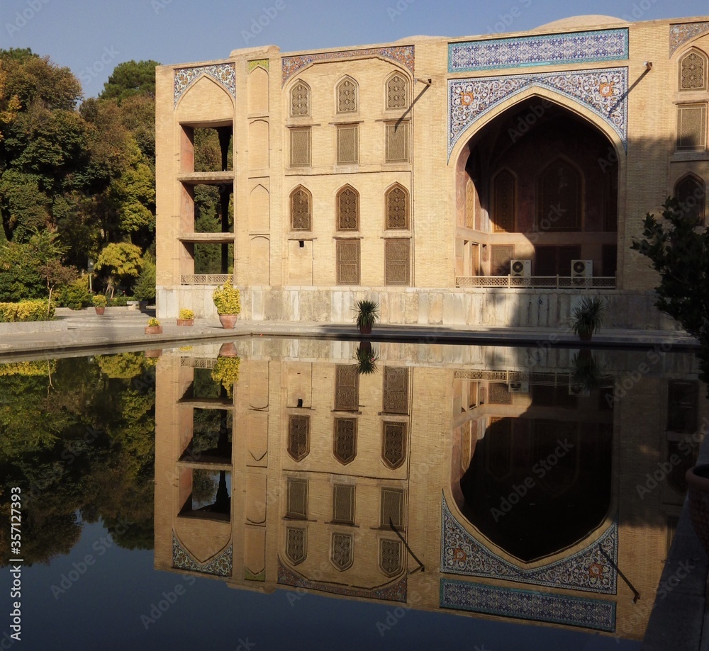 chehel sotoon palace reflection in the calm pool,persian architecture ...