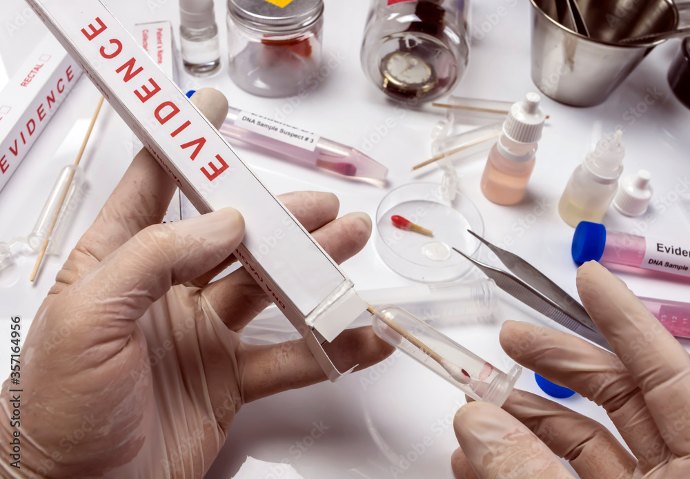 Hematological analysis with forensic test kit in a murder in a crime ...