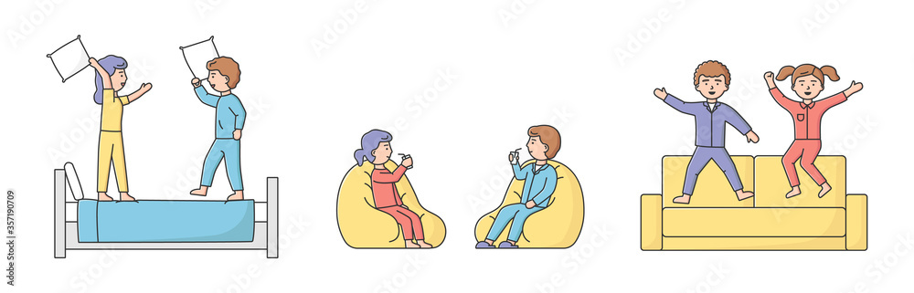 People Home Pastimes Concept. Characters Spend Time At Home. Young ...