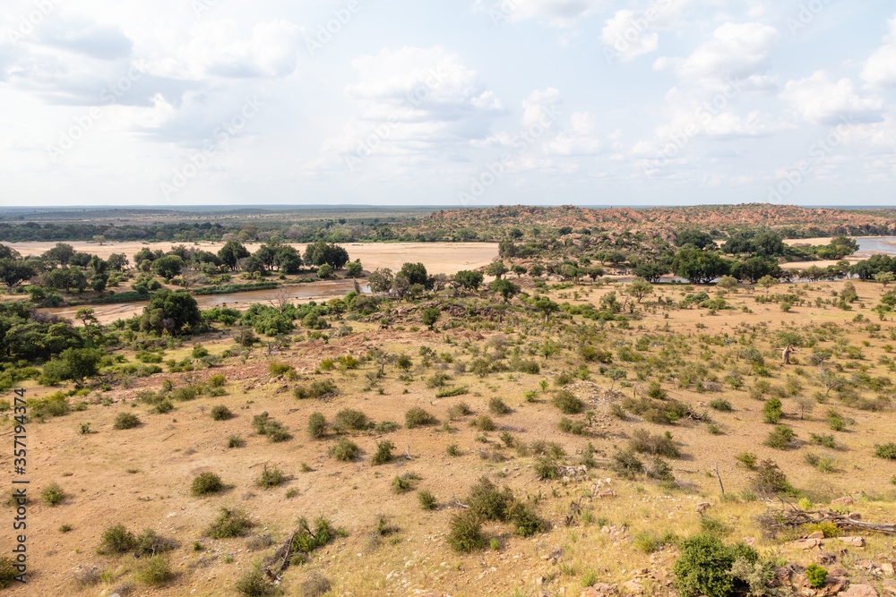 View over the confluence of the Limpopo and Shashe rivers in Mapungubwe ...