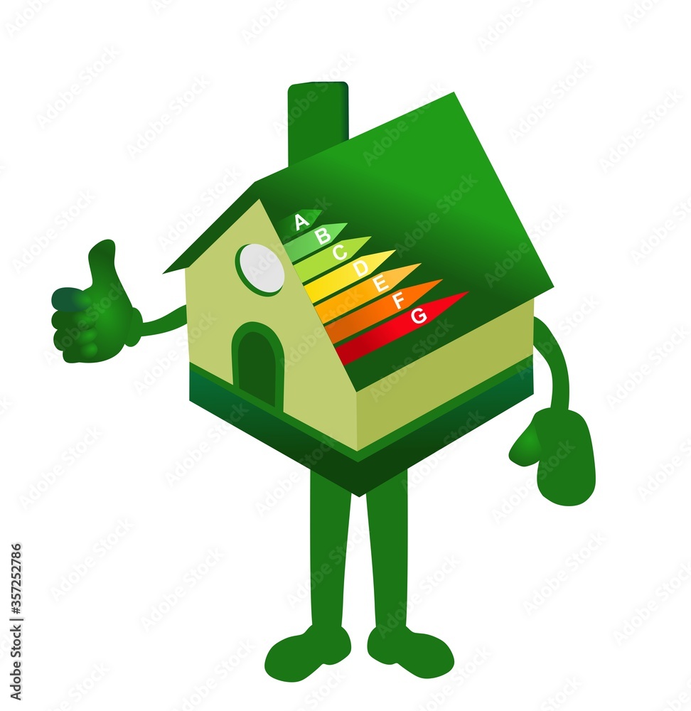 Cartoon green ecological house showing Thumbs up finger Stock ...