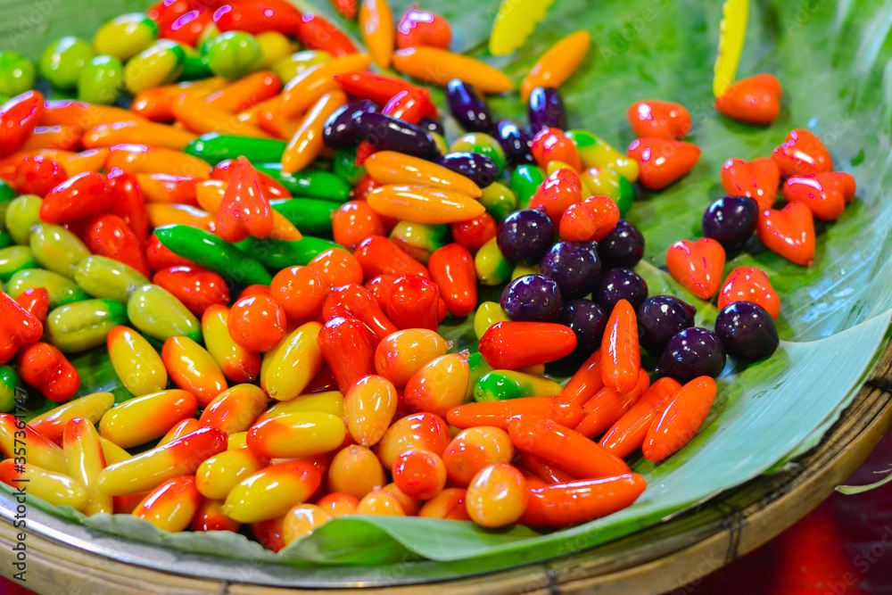 (Look Chup) made from mung bean paste, coconut milk, sugar and coating ...