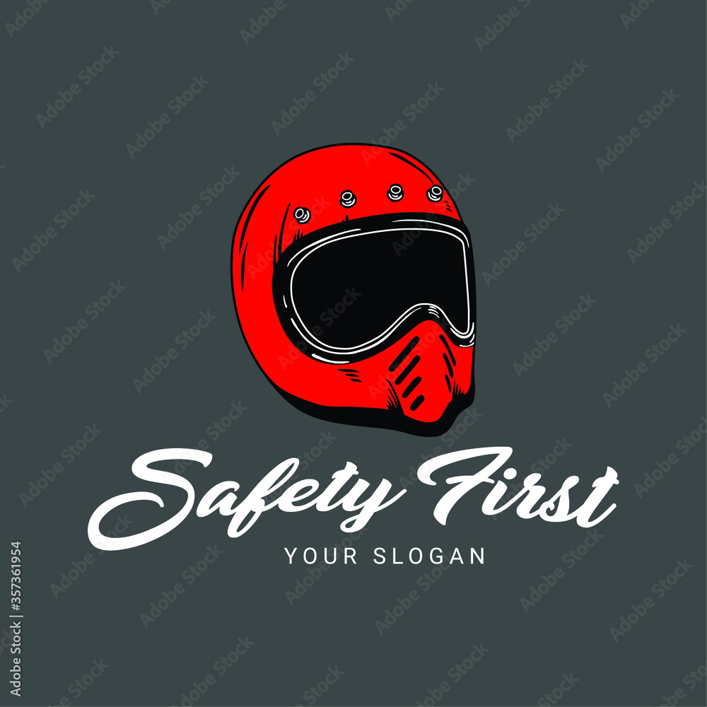 vector illustration of a motorcycle helmet, Safety first silhouette ...
