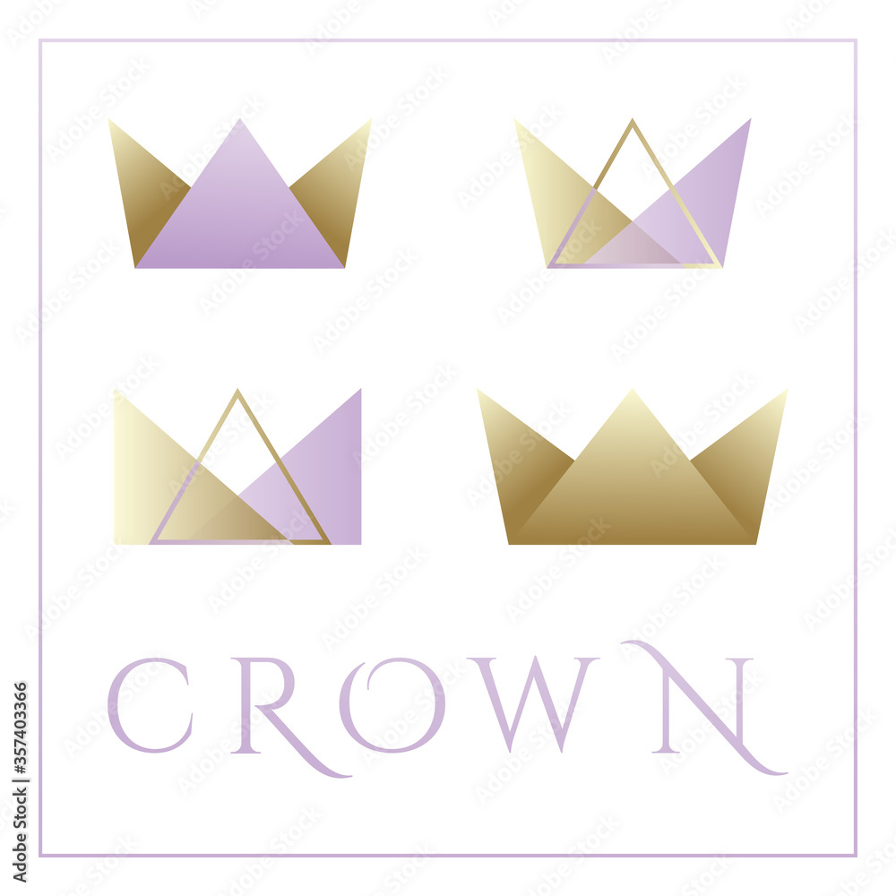 Set of vector abstract images of the crown, arrows, consisting of gold ...