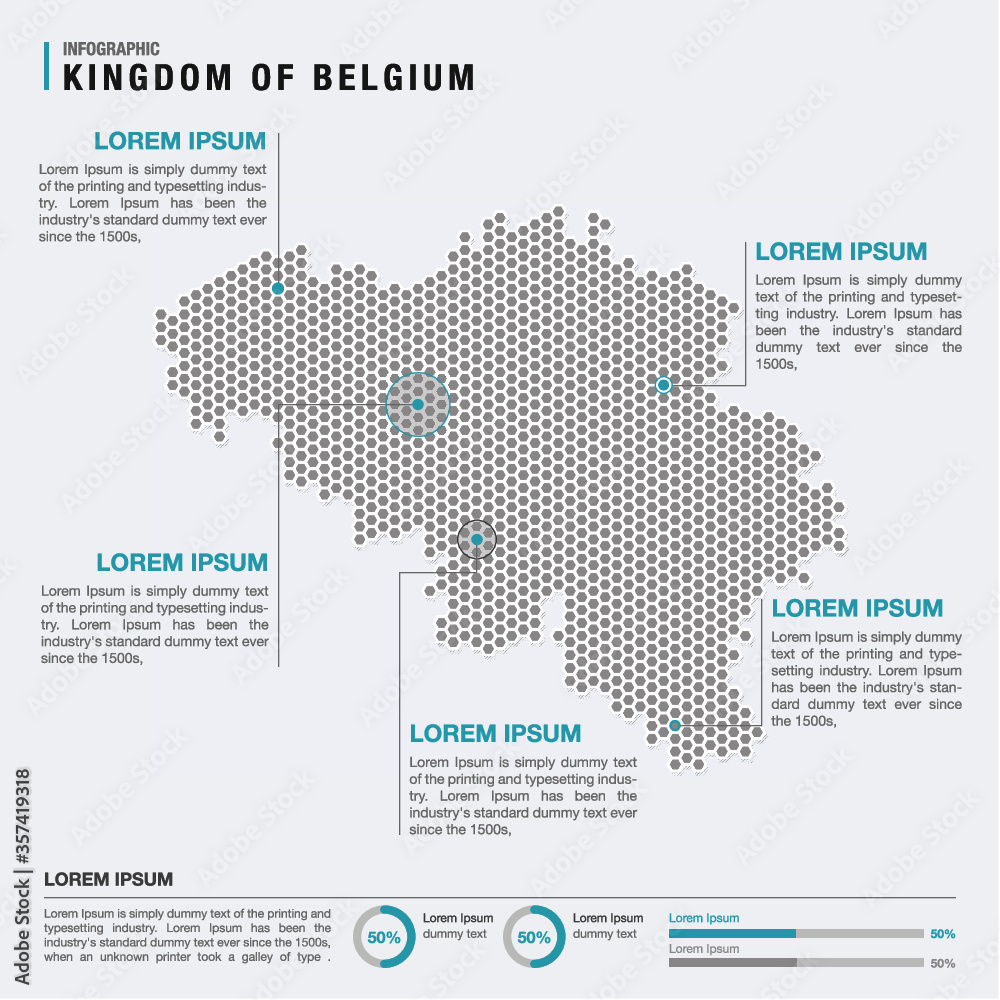 Belgium country map infographics vector with pointer marks and circle ...