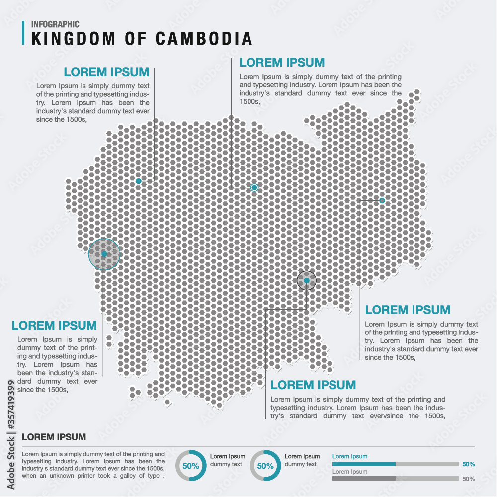Cambodia country map infographics vector with pointer marks and circle ...