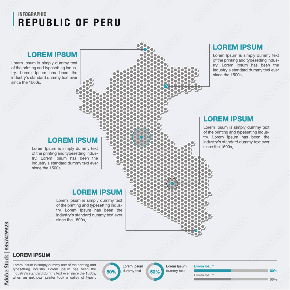 Peru country map infographics vector with pointer marks and circle ...