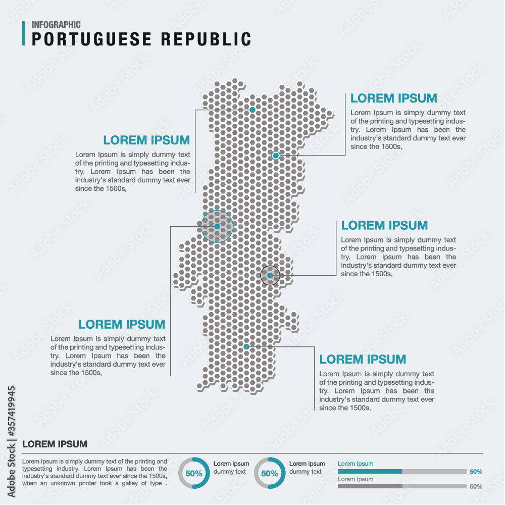Vector de Stock Portugal country map infographics vector with pointer ...