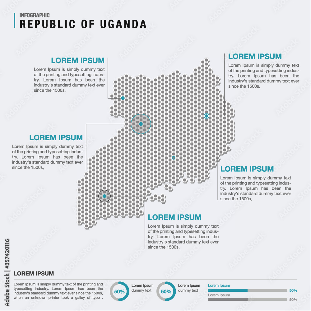 Uganda country map infographics vector with pointer marks and circle ...