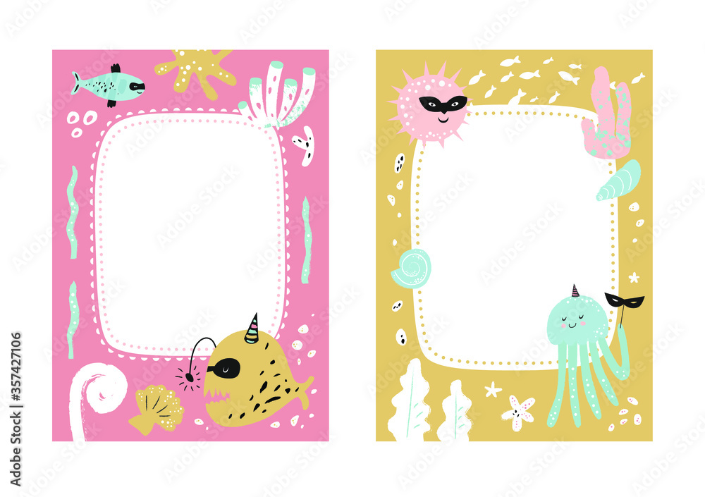 Frames set for baby's photo album, invitation, note book, postcard with ...