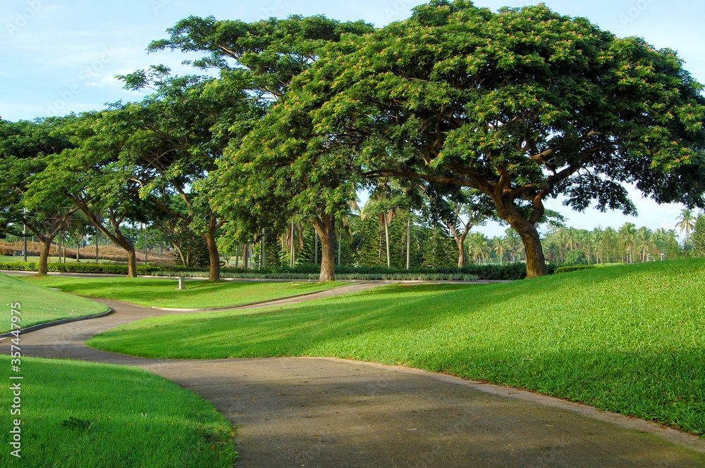 Golf course pathway at Mount Malarayat in Lipa, Batangas, Philippines ...