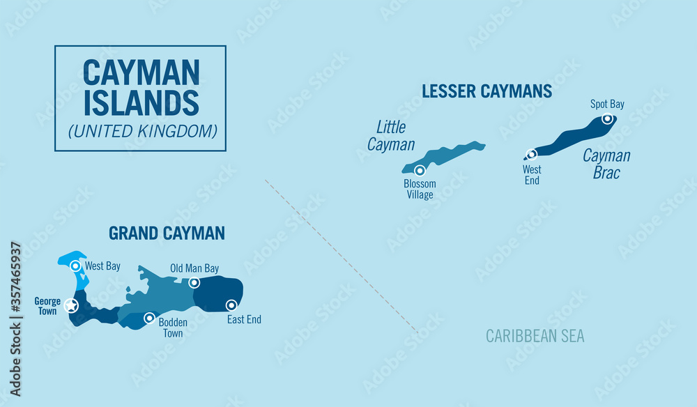 Cayman islands, United Kingdom. Detailed political map with isolated ...