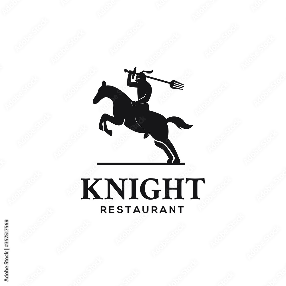 knight spartan war with horse bring fork logo for restaurant or food ...