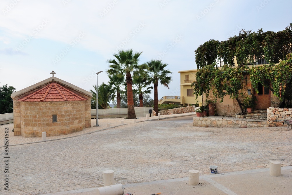 View of an empty street in Inia (Ineia) village in the Paphos District ...
