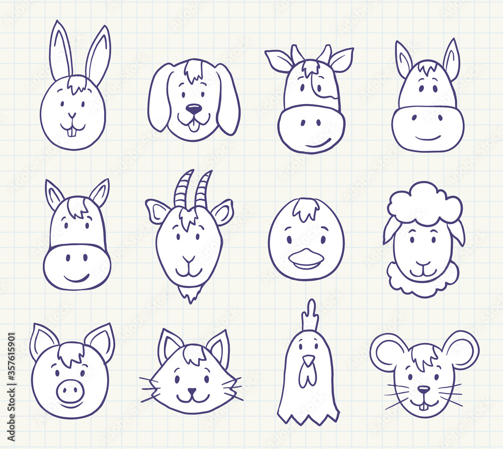 Farm Animal Faces Set - Clipart - Vector Illustration Stock Vector ...