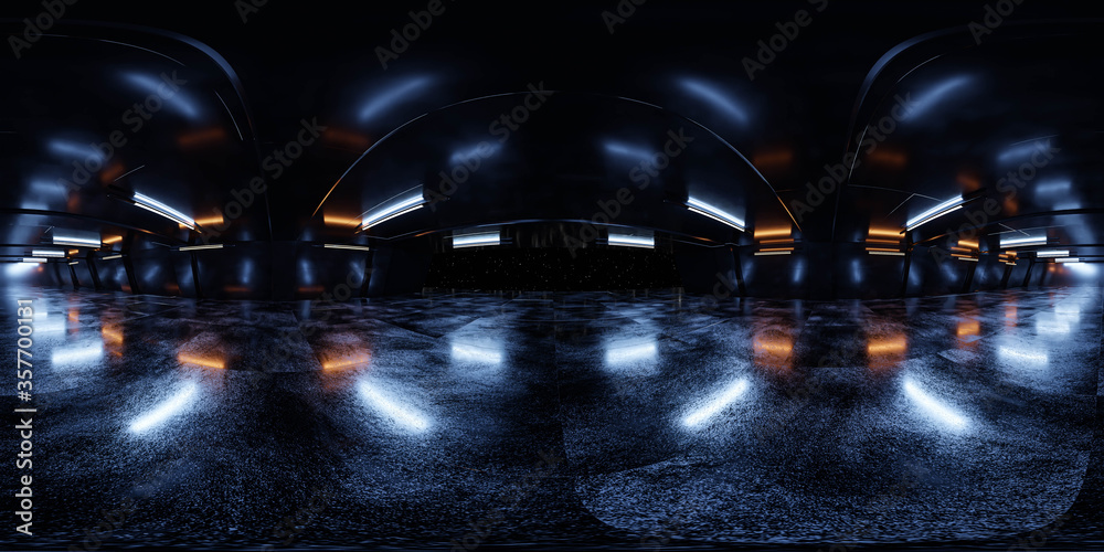 360 full equirectangular panorama black futuristic mirror architecture ...