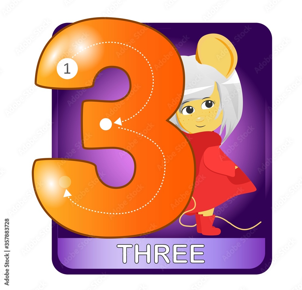 Learning Number 3 with funny mouse. Coloring printable worksheet for ...