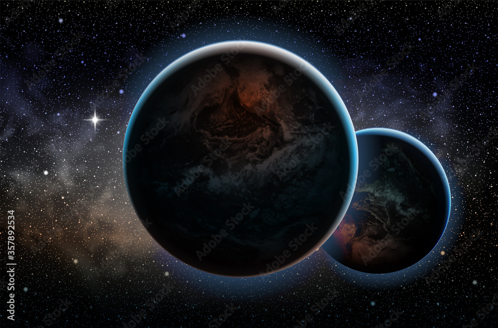 Two planets on a background of the starry sky. Realistic illustration ...