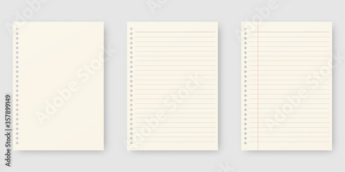Notebook paper set. Sheet of lined paper template. Mockup isolated ...