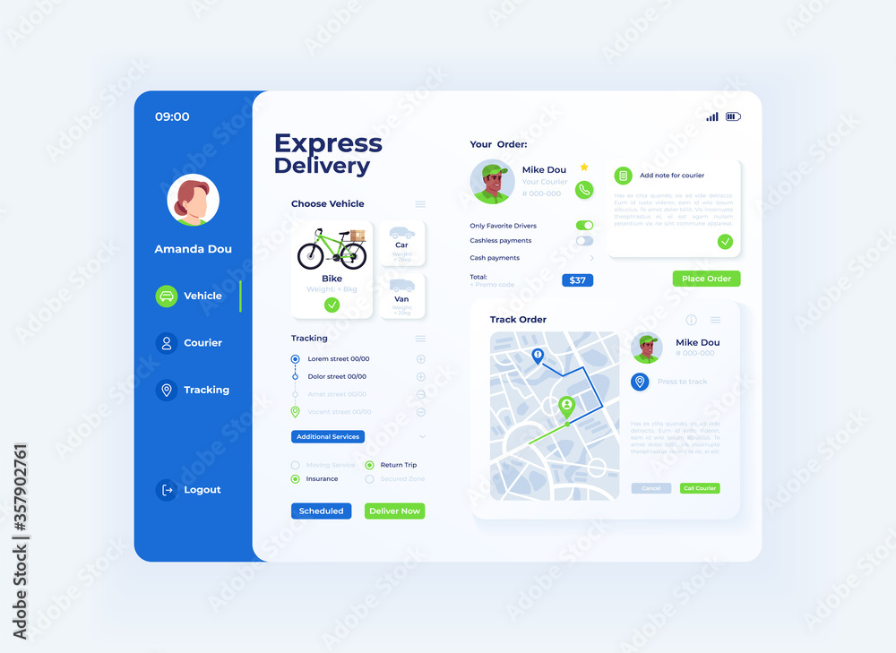 Express delivery tablet interface vector template. Mobile app page ...