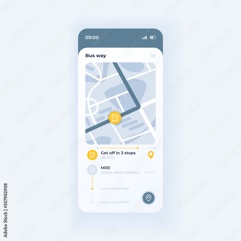 Bus tracking app smartphone interface vector template. Mobile app page ...