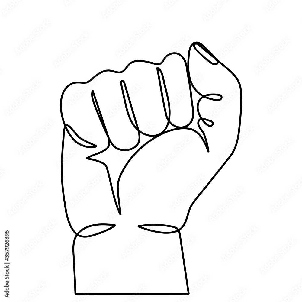 Continuous line drawing of strong fist raised up. One line drawing ...
