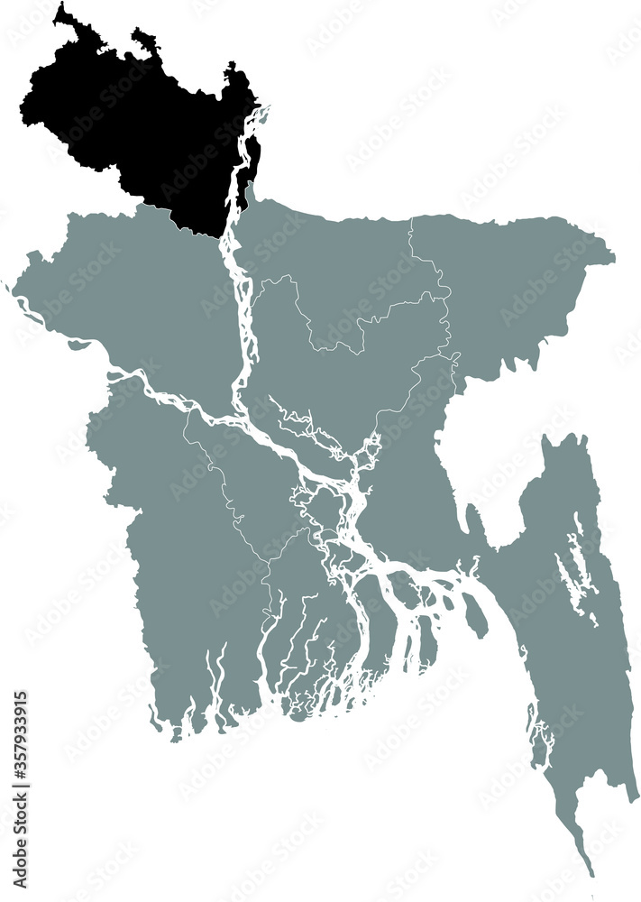 Black Location Map of Bangladeshi Division of Rangpur within Grey Map ...