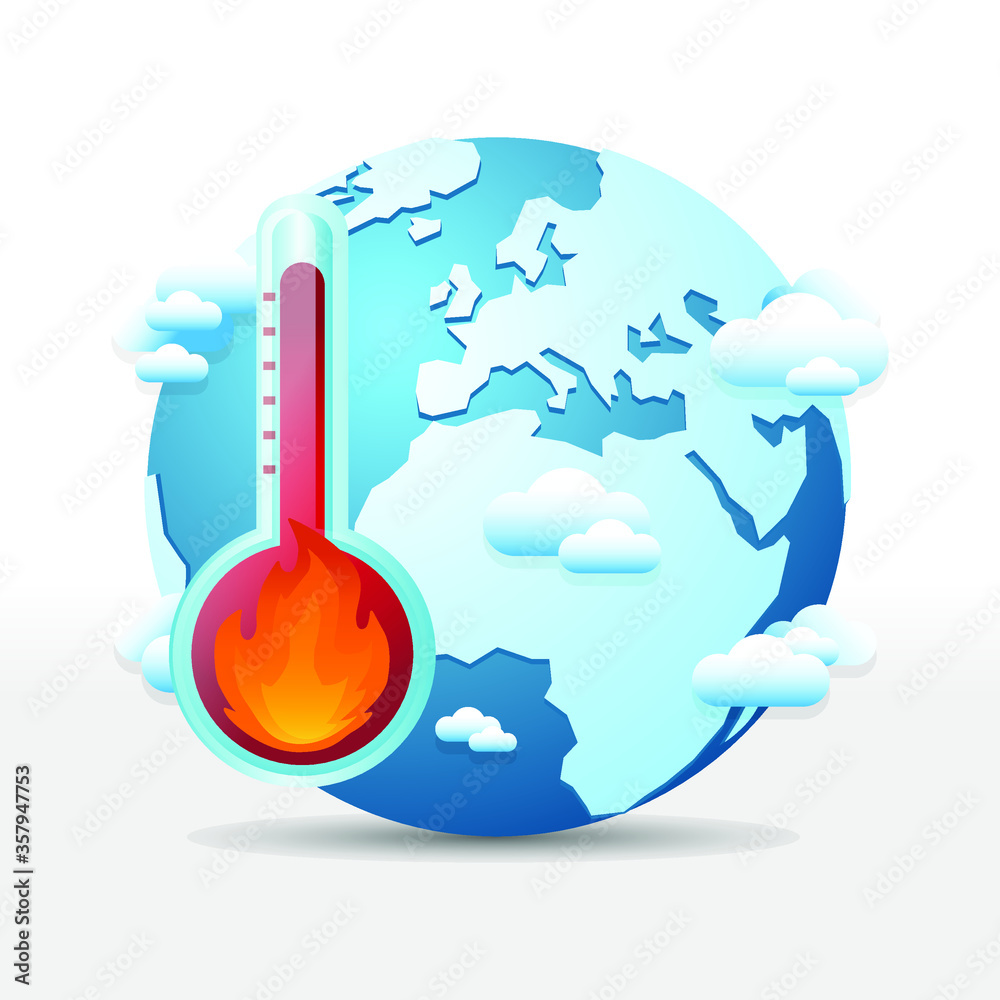 Climate Change World. Earth Globe with Clouds. Thermometer Hot ...