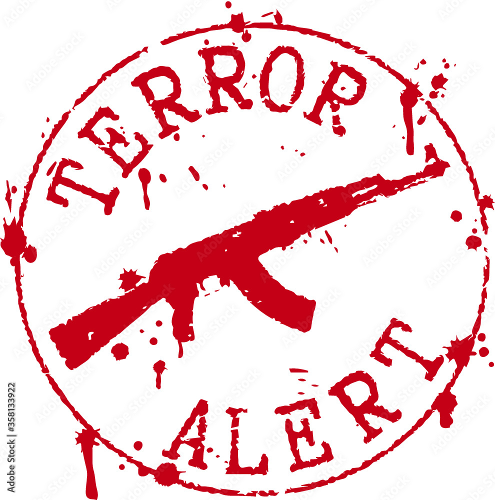 Bloody stamp 'Terror alert' with assault rifle 'Kalashnikov ak-47' 素材庫 ...