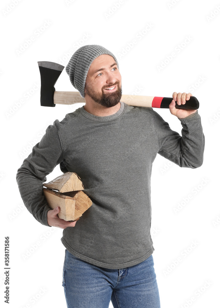 Handsome lumberjack on white background Stock Photo | Adobe Stock