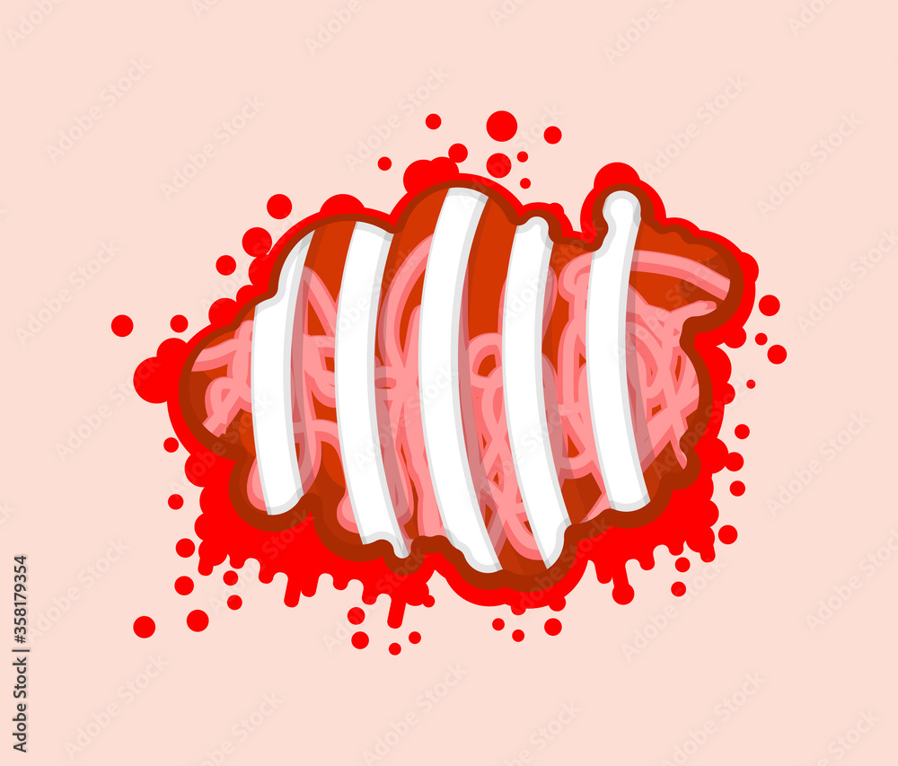 Стоковий вектор Torn belly wound. Zombie Bite Ribs and internal organs ...