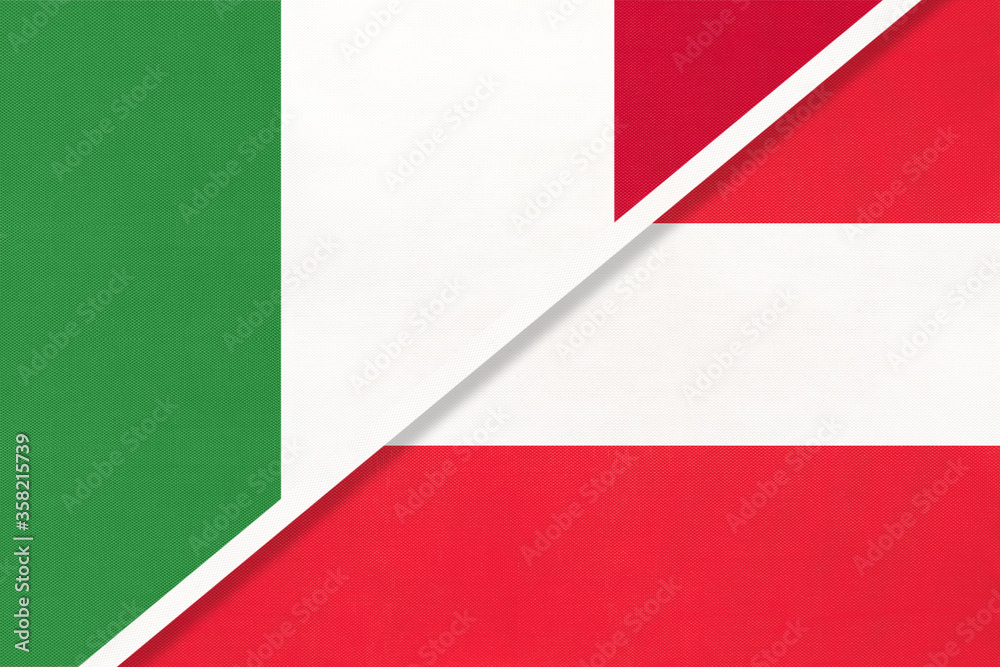 Italy and Austria, symbol of two national flags from textile ...