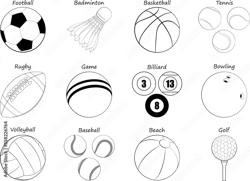 Sports balls vector big set isolated on white background. Flat ...