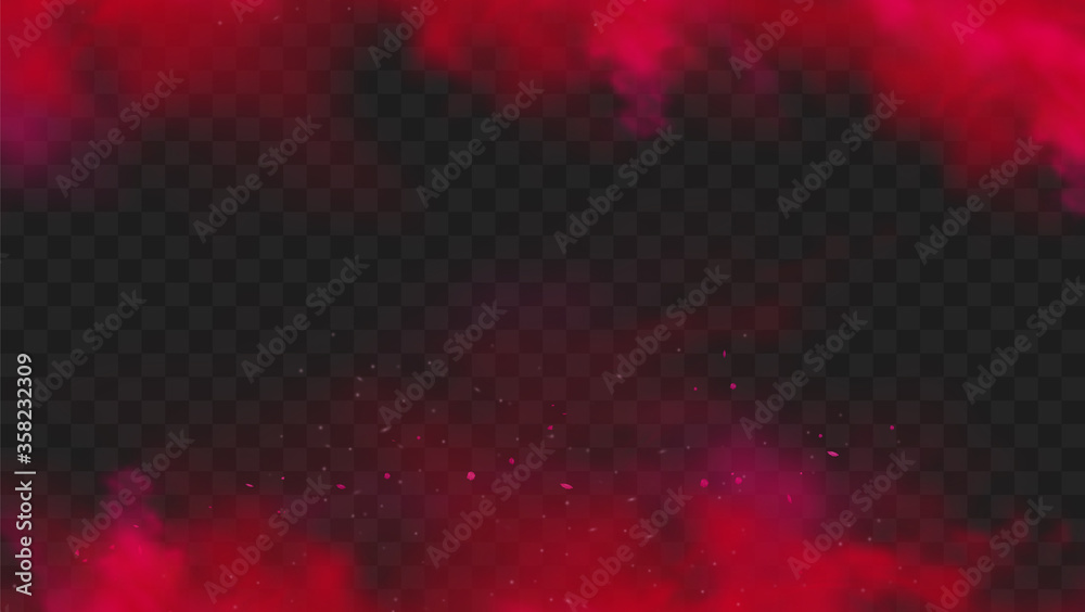 Red smoke or fog color isolated on transparent dark background ...