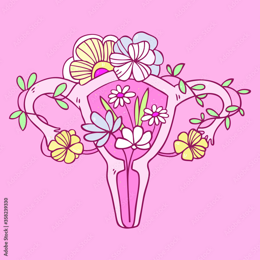 Vector illustration in cartoon style with beauty female reproductive ...
