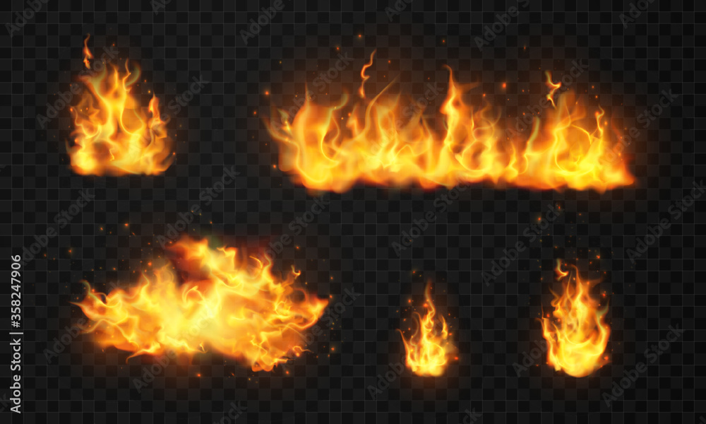 Burning red hot sparks realistic fire flames Stock Vector | Adobe Stock